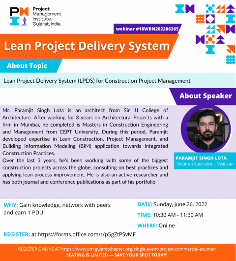 Lean Project Delivery System - PMI Gujarat Monthly Webinar - PMI Gujarat